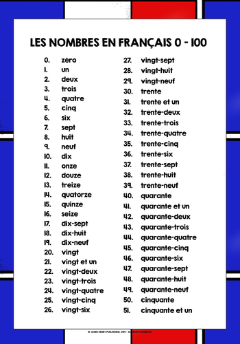 FRENCH NUMBERS 0-100 LIST FREEBIE #1 | Teaching Resources