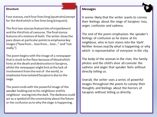 War Poetry Sorrow of Sarajevo | Teaching Resources
