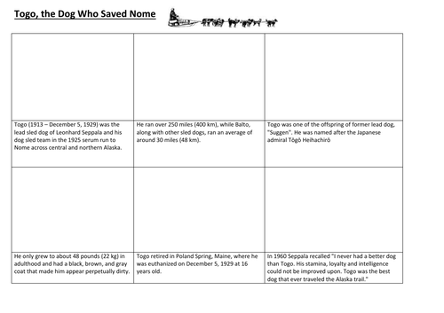 Togo, the Dog Who Saved Nome Comic Strip and Storyboard | Teaching ...