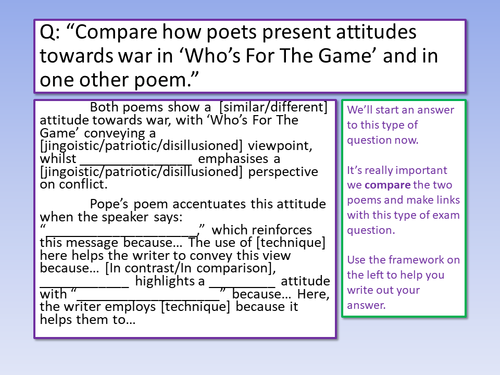 War Poetry Comparing Poems | Teaching Resources