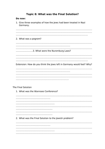 8 - The Final Solution | Teaching Resources