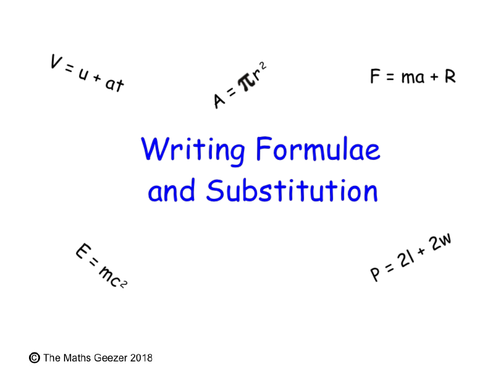 Writing Formulae and Substitution. (pptx) | Teaching Resources