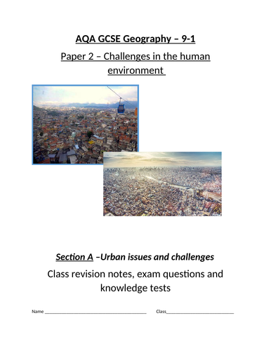 AQA Geography GCSE -Urban issues and challenges student revision work ...