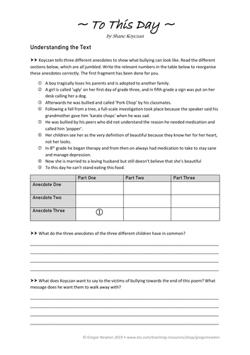 To This Day by Shane Koyczan - Worksheet set | Teaching Resources