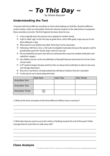 To This Day by Shane Koyczan - Worksheet set | Teaching Resources