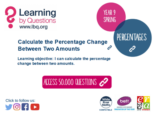 Year 9 Percentages: calculate percentage change | Teaching Resources