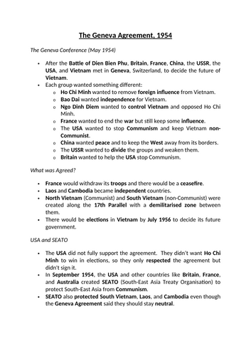 The Geneva Agreement, 1954 | Teaching Resources