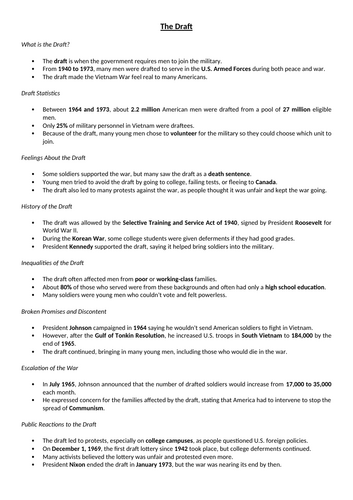 The Vietnam War Draft | Teaching Resources