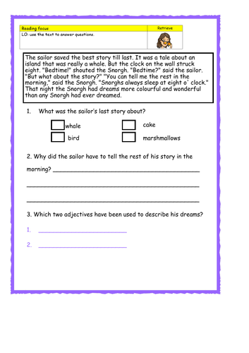Snorgh and the Sailor Whole Class Reading Year 1/2 | Teaching Resources