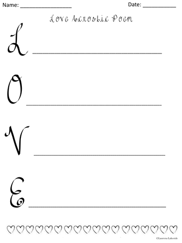 Love Acrostic Poem Template: Creative Writing Activity: Valentines Day ...