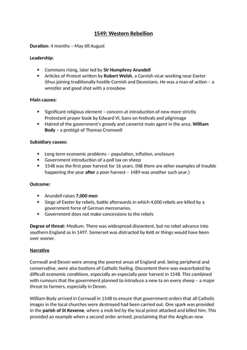 Nature & Impact of Kett's and Western Rebellions | Teaching Resources
