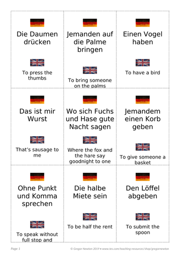 German idioms and expressions card game | Teaching Resources