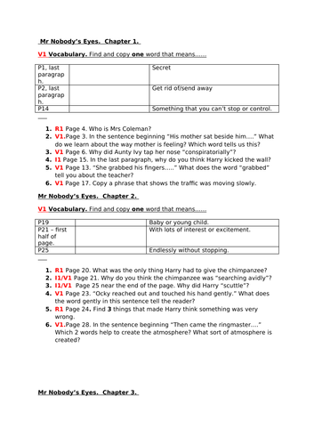 Mr Nobody's Eyes. Guided reading Questions SATs style KS2. | Teaching ...