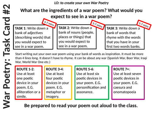 War Poetry Task Card Lesson - KS3/4 English | Teaching Resources