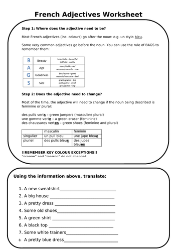 French Adjectives Bundle | Teaching Resources