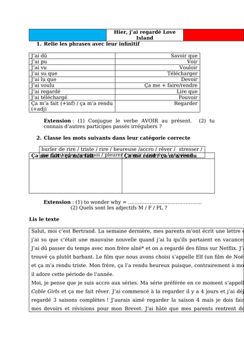 French GCSE media film music (reading - sentence builders) | Teaching ...