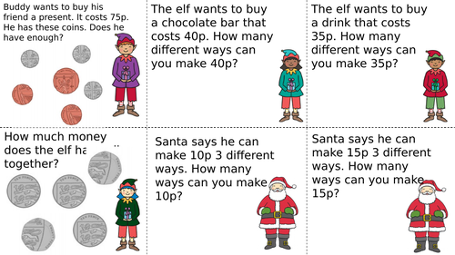 Making the same amounts with different coins Y2- Christmas themed ...