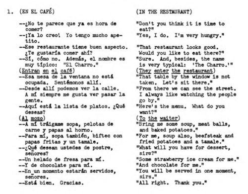 Spanish 1,2 - Dialogue - Spanish/English bilingual- "In the Restaurant ...