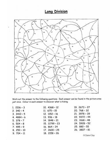 Long Division Colouring Worksheet | Teaching Resources