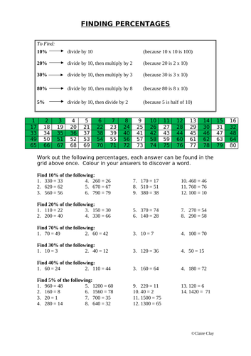 Finding simple percentages colouring sheet | Teaching Resources Finding simple percentages colouring sheet | Teaching Resources