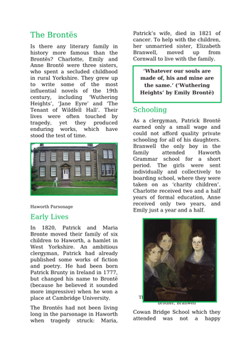 Brontë Sisters' Lives: English Comprehension Pack | Teaching Resources