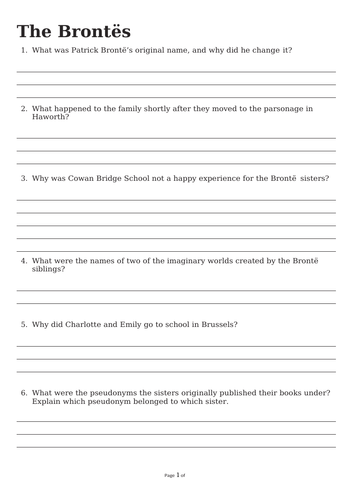 Brontë Sisters' Lives: English Comprehension Pack | Teaching Resources