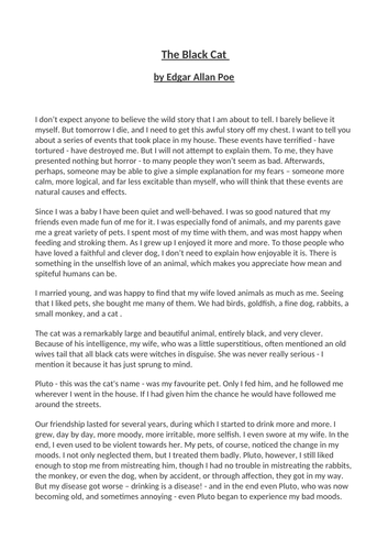 Edgar Allan Poe's - The Black Cat - 5 Lesson Mini Scheme - Reading ...