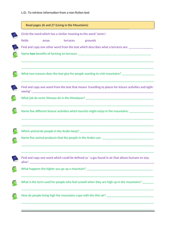 Mountains Reading Comprehension Activities | Teaching Resources