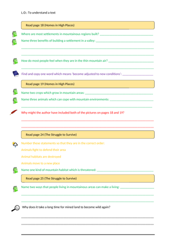 Mountains Reading Comprehension Activities | Teaching Resources