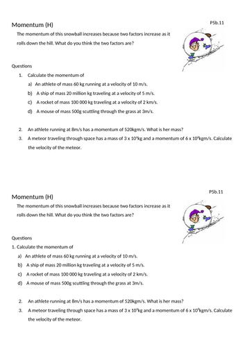 Forces and Motion 11 - Momentum HIGHER ONLY New Physics 9-1 | Teaching ...