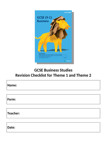 Revision Checklist for Edexcel GCSE Business Studies | Teaching Resources