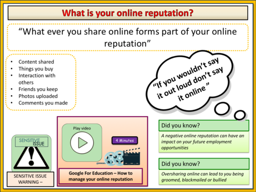 Online Reputation + Digital Footprints PSHE | Teaching Resources