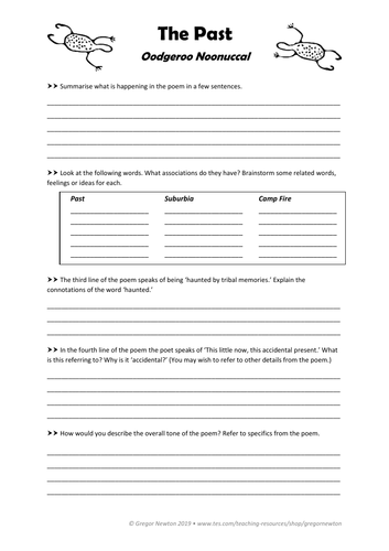 The Past - Oodgeroo Noonuccal - worksheet | Teaching Resources