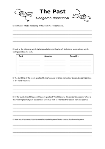 The Past - Oodgeroo Noonuccal - worksheet | Teaching Resources