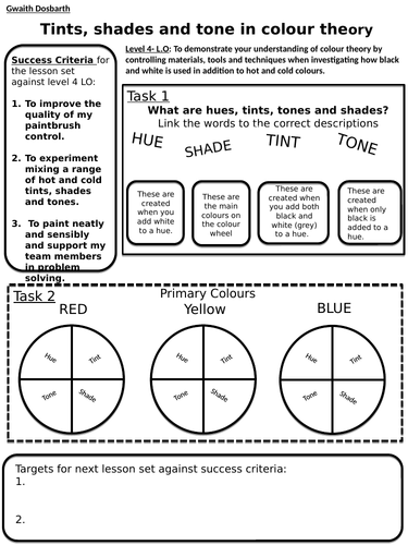 Colour Theory - Tints , tones and shades | Teaching Resources