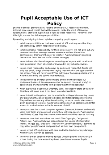 Acceptable Use Of ICT Policy (Pupil) | Teaching Resources
