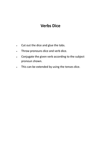 Dice for French verbs set | Teaching Resources