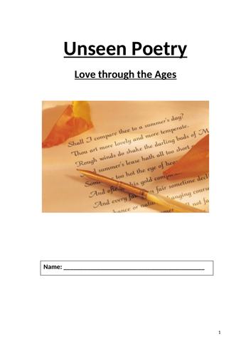 Unseen Poetry Love through the Ages Booklet (AQA A-Level) | Teaching ...