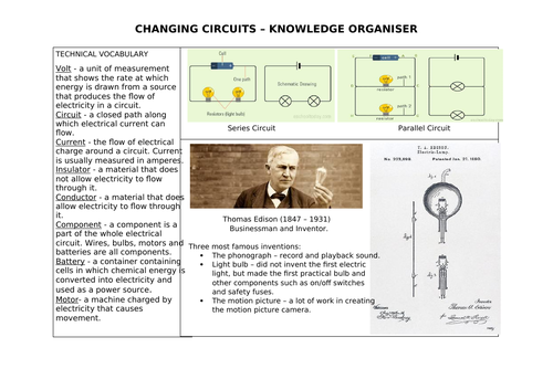 Science KS2 Circuits Knowledge Organiser | Teaching Resources