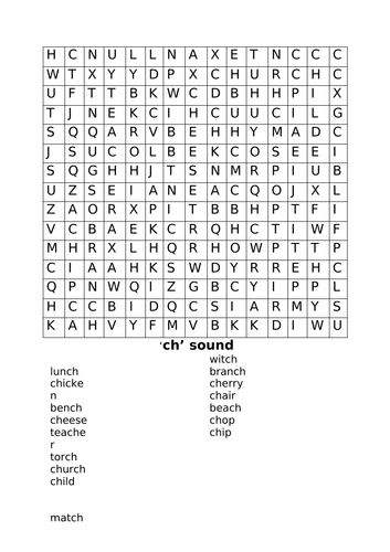 'ch' sound word search | Teaching Resources