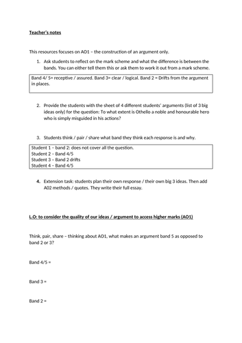 Othello KS5 English Literature worksheet: how to write a successful ...
