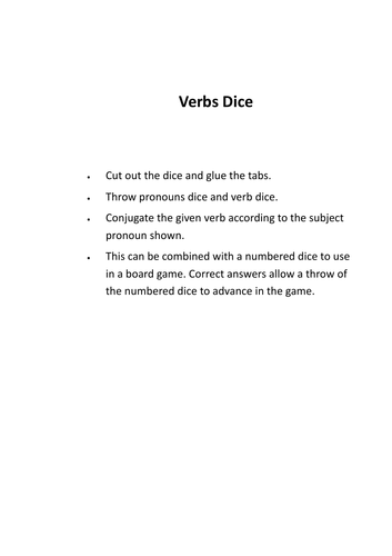 Dice for Passe Compose practice | Teaching Resources