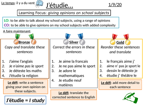 Les matières scolaires - Year 7 opinions | Teaching Resources