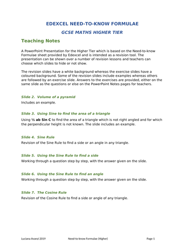 EDEXCEL NEED-TO-KNOW FORMULAE FOR GCSE MATHS HIGHER TIER | Teaching ...