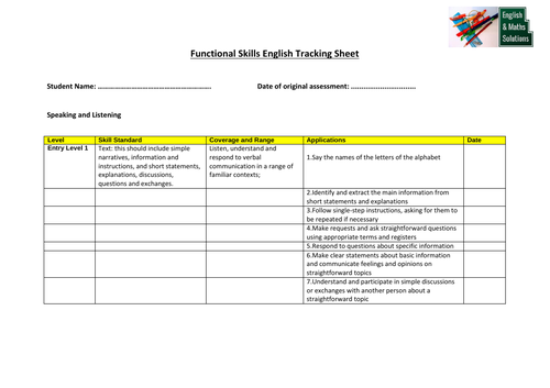 Functional Skills English Tracking Sheet | Teaching Resources