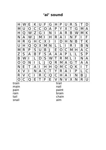 'ai' sound word search | Teaching Resources