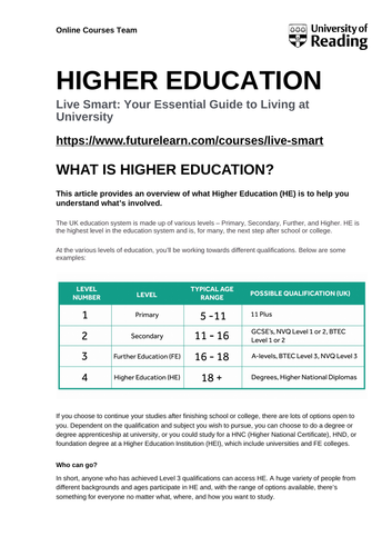 A guide to Higher Education and your university choices | Teaching ...