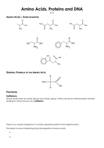Amino acids, proteins and DNA (AQA A-level - 3.3.13) | Teaching Resources
