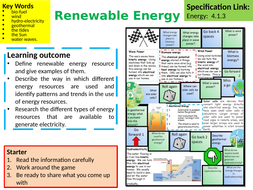 KS4 AQA GCSE Physics (Science) Renewable Energy Lesson | Teaching Resources