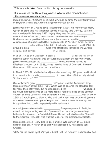 King James I biography lesson | Teaching Resources